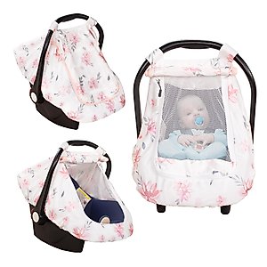 3-in-1 Car Seat Cover Baby, Breathable Peekaboo Sunshade and Mosquito Net, Universal Fit Infant Car Seat, Stretchy Canopy with Portable Storage Bag, Soft and Lightweight