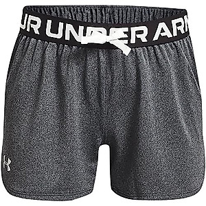 Under Armour Girls Play Up Solid Shorts , Pitch Gray Light Heather (012)/Metallic Silver , Youth Medium