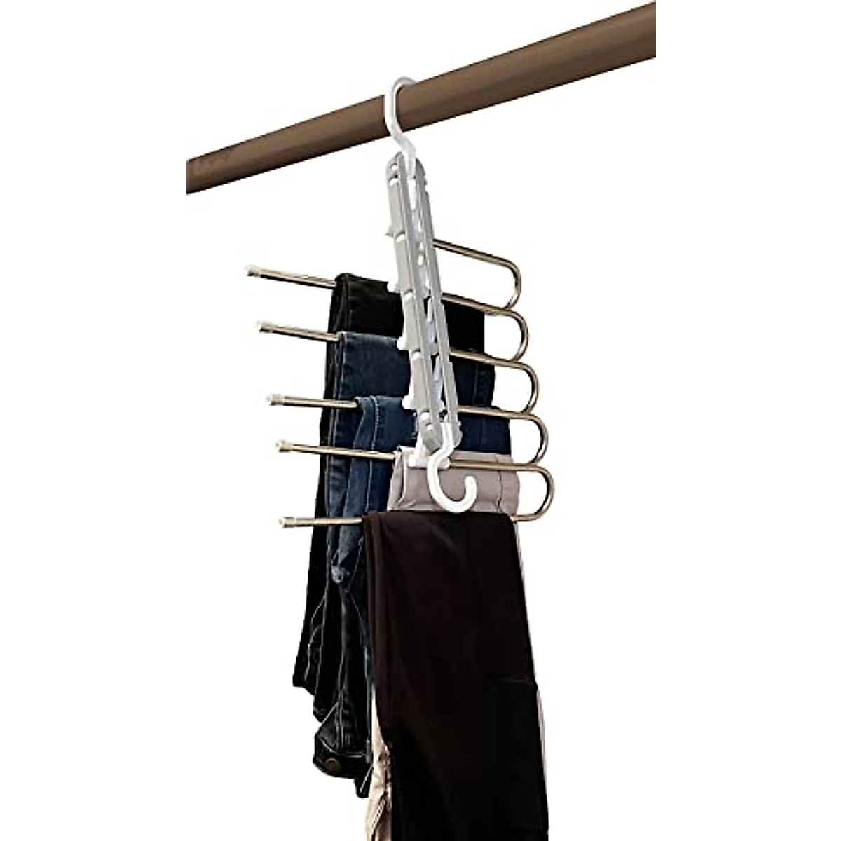 5 Tier Multi-Functional Space Saving Pants Hangers for Hanging Pants, Scarfs, Belts, Shirts, Etc. (Multiple Colors) (Grey)