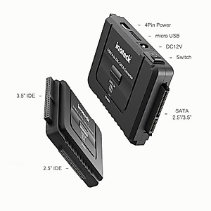 Inateck USB 3.0 to IDE/SATA External Hard Drive Reader Fit for 2.5/3.5 HDD/SSD Hard Drive Disk, IDE to USB Adapter with 12V/2A Power Supply and USB 3.0 Cable, UA2001
