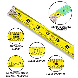 DOWELL Measuring Tape Measure 25ft Measurement Tape Steel Blade Shock Absorbent Solid Rubber Case Accurate Easy Read with Fractions 1/8 for Construction Contractor Carpenter Architect Woodworking (1)