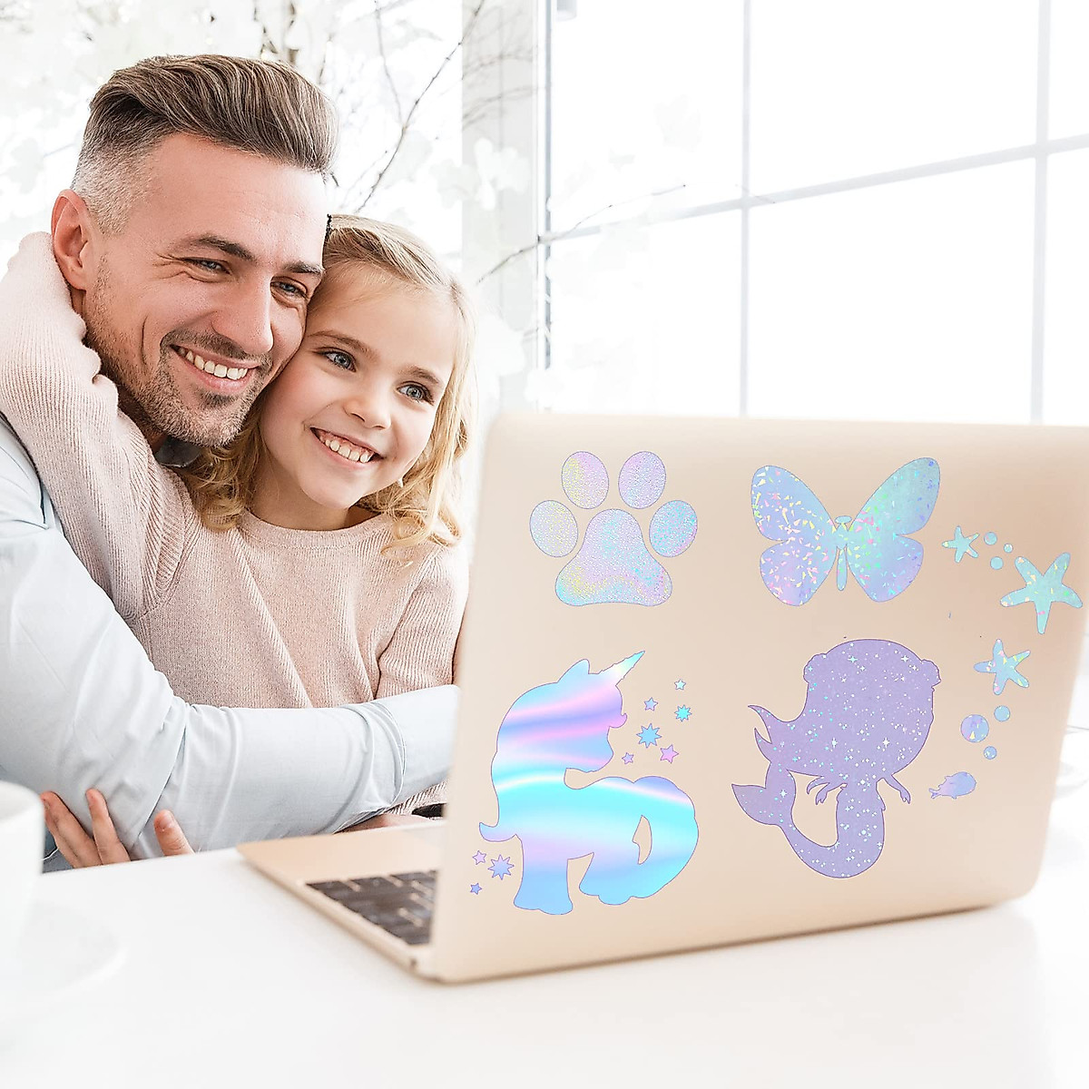 108 Sheets Holographic Sticker Paper Clear A4 Vinyl Sticker Paper Holographic Laminate Sheets Adhesive Holographic Overlay Waterproof Transparent Film with Gem, Colorful, Dot, Star, 11.7 x 8.3 Inch