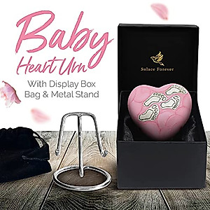 Small Heart Urn for Baby Ashes - Pink Heart Cremation Urn for Baby Girl - Small Urn with Box & Stand - Heart Shaped Urn for Ashes - Small Keepsake Urn Heart - Mini Urn for Infants & Children