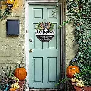 Super Holiday Welcome Sign For Front Door - Wooden Round Rustic Wreaths Hanging Decorations- for Home Farmhouse Porch Wall Spring Summer Fall All Season Christmas Decor.