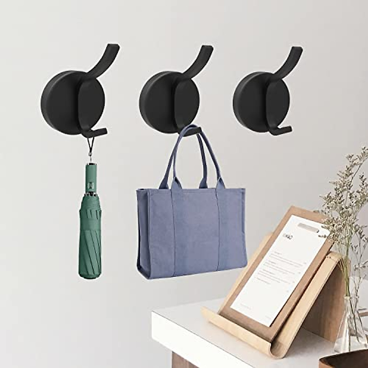 WUIVIUT Matt Black Towel Hooks Wall Hooks Heavy Duty, Wall Mounted Hook Holder for Bathroom Kitchen Pool Hotel, SUS 304 Stainless Steel Sticky Hooks for Hanging Coat Towels Robe Key Bag, 4 Pack