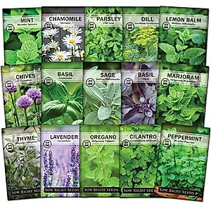 Sow Right Seeds - 15 Herb Garden Seed Collection - 15 Essential Herbs for Cooking; Non-GMO Heirloom Seeds; Full Instructions for Planting an Easy to Grow Kitchen Garden, Indoor or Outdoor; Great Gift…