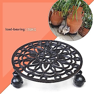 Cast Iron Plant Caddy with Wheels, Moveable Planter Trolley, Cast Iron Planter Dolly, Round Flower Pot Mover Metal Plant Pallet Trolley Tray with Casters