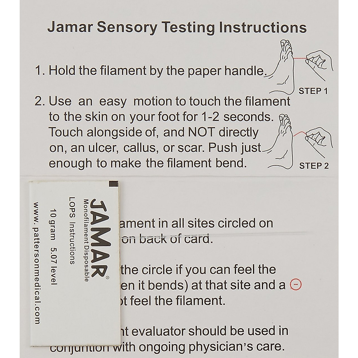 Jamar Disposable Monofilaments, Pack of 20 LOPS (Loss of Preventative Sensation) 5.07 Measuring Tool for Diabetic Foot & Neuropathy Screening, Monofilament Set, Includes Instruction Card