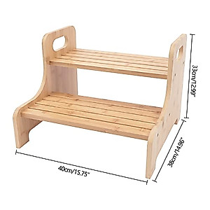 Bed Steps,Bamboo Two-Story Stairs,Portable Step Stool,Potty Training with Non-Slip Foot Pads and Handles for Kitchen and Bedroom