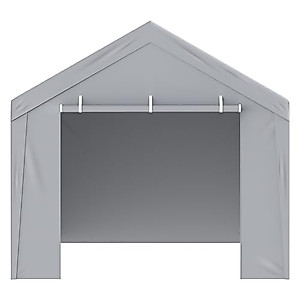 VEVOR Carport Replacement Canopy Cover Top + Side Wall 10 x 20 ft, Garage Tent Shelter Tarp Heavy-Duty Waterproof & UV Protected, Easy Installation with Ball Bungees,Grey (Frame Not Included)