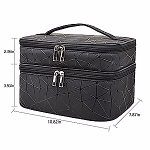 MKPCW makeup bag Large Double-layer cosmetic bag with brush bag and divider Makeup Case Organizer (Black)