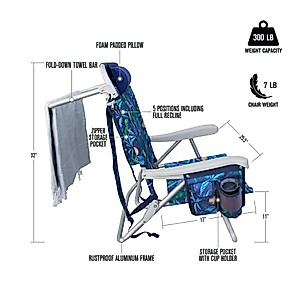 Hurley Deluxe Backpack Outdoor Chair, One Size, Lightweight, Alloy Steel, Blue