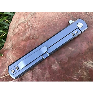 TACTICAL GEARZ Pocket Folding Knife w/Titanium Handle for EDC! D2 Steel Tanto Blade! (Tatsu Standard Blue)