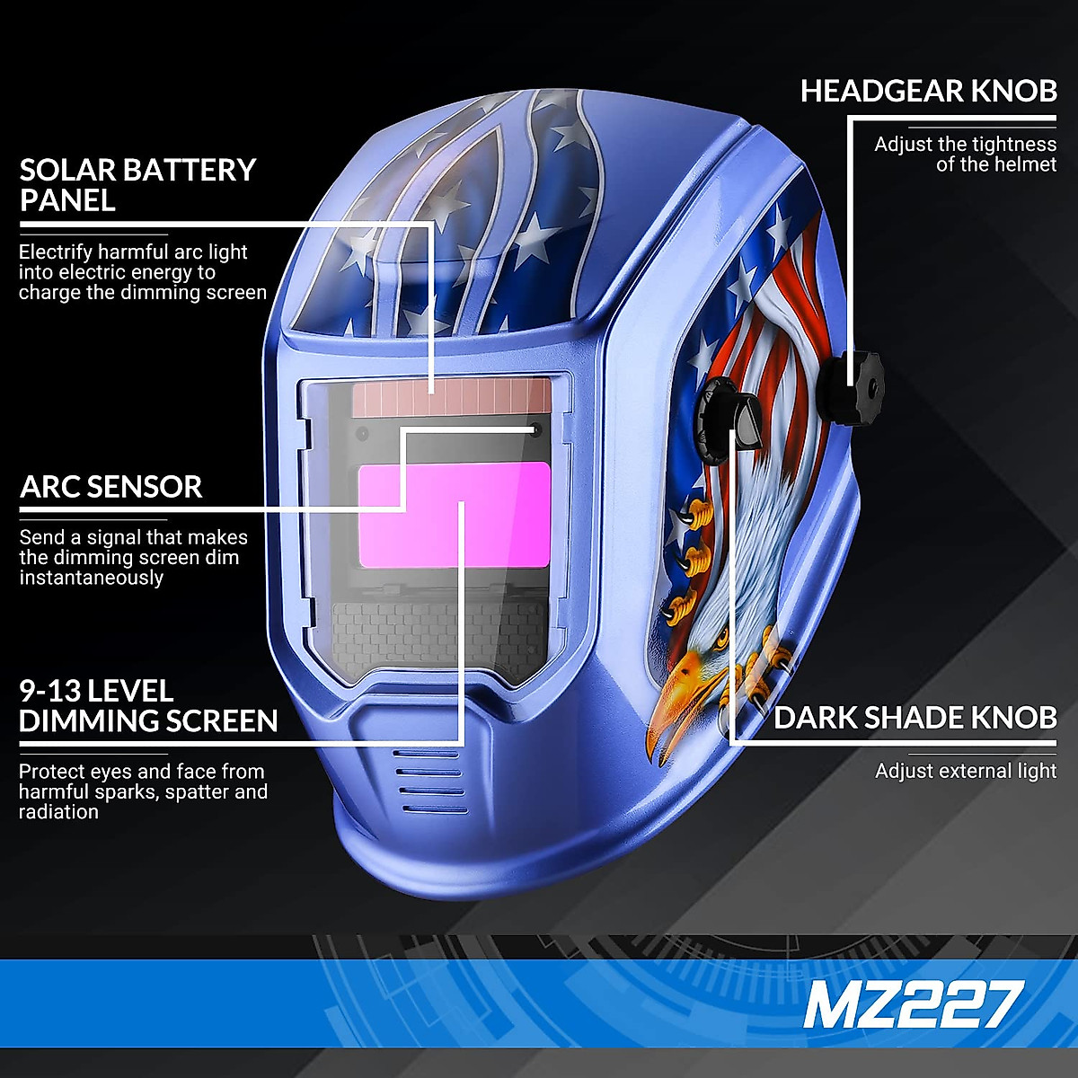 Welding Helmet Auto Darkening: DEKORPO Auto Darkening Welding Welder Helmet Mask Hood Helmets (Blue Eagle)