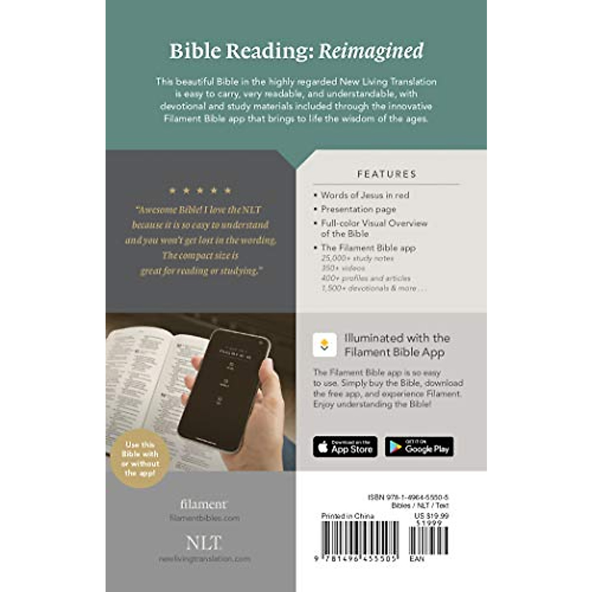 NLT Compact Zipper Bible, Filament Enabled (Cloth, Floral Garden, Red Letter)