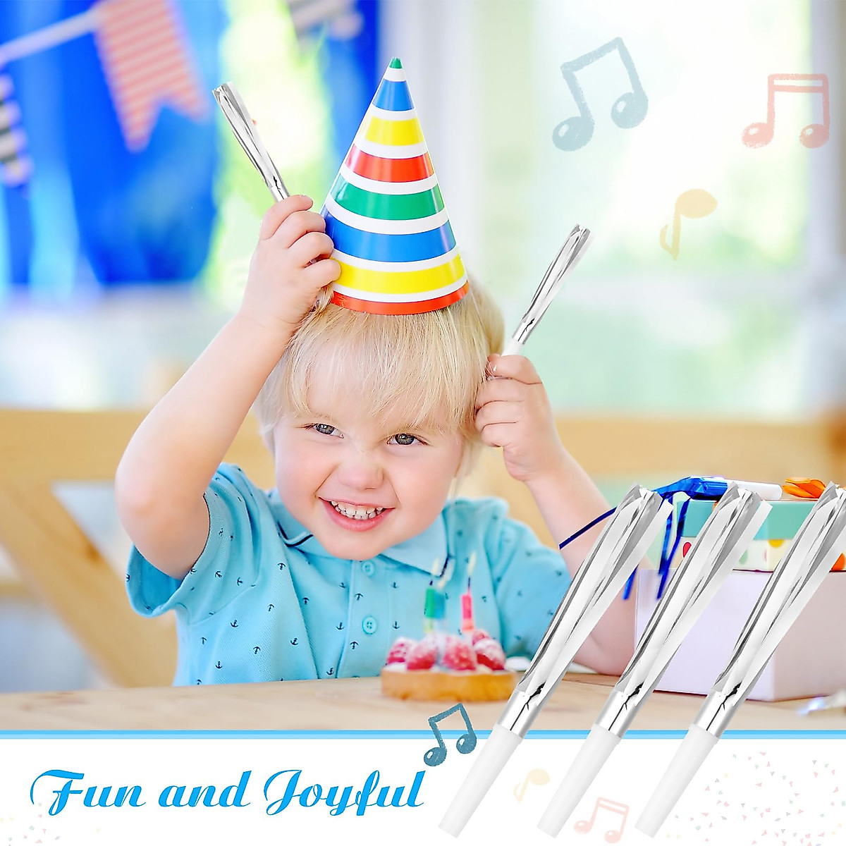 LCPQMZGH 24 Pcs Gold Noise Makers Glitter Metallic Fringed Noise Makers Horns for Baby Shower, Kids Birthday, New Year Party Favor - Multicolor