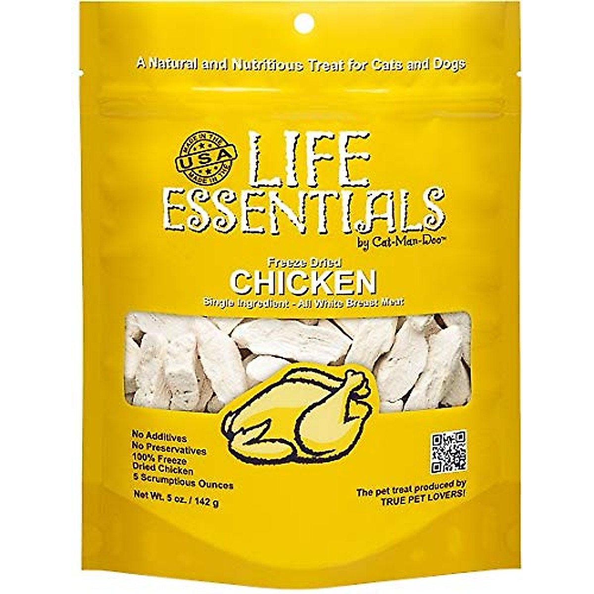 All-Natural Freeze Dried Chicken Treats for Dogs & Cats Free of Grains, Fillers, Additives and Preservatives Proudly Made in the USA - 4 Pack (5 oz. Bag)