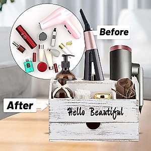 Muyankissu hair tool storage organizer, Wooden Hair tool organizer for Bathroom, Kitchen and Makeup,Hair organizer storage Perfect for Storing Blow Dryer, Straightener and Brush