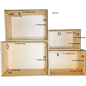 Oojami 4 Pack Unfinished Wooden Crates with Cutout Handles – DIY Nesting Wood Boxes for Storage, Home Organization & Display – Rustic Wooden Storage Crates for Crafting, Décor, Shelves & More