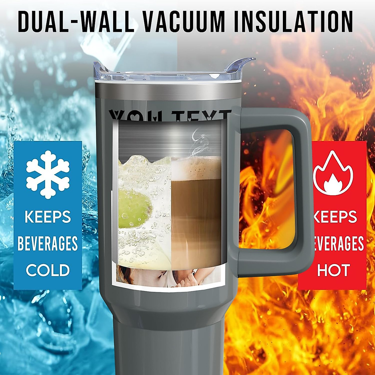 Personalized Gifts 40 Oz Tumbler with Handle and Straw, Custom Tumbler with Add Name, Photo, or Logo, Stainless Steel Double Walled Vacuum Insulated Cup, Customized Photo Gifts for Women Men