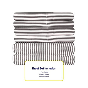 Twin Size Bed Sheets - 4 Piece 1500 Supreme Collection Fine Brushed Microfiber Deep Pocket Twin Sheet Set Bedding - 1 EXTRA PILLOW CASES, GREAT VALUE, Twin, Classic Stripe Gray