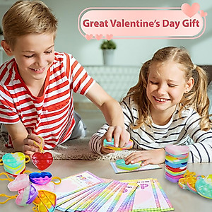 WODMAZ Valentines Day Gifts for Kids, 28 Pack Valentines Day Cards with Heart Pop Fidget Toys for Valentine Party Favors, Valentine Classroom Exchange Prize Supplies, Valentine's Greeting Cards
