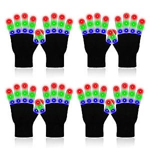 ONEREED 4 Pairs LED Gloves Girls Boys Toys Age 8-12 Years Old Light Up Gloves for Kids Teens and Adults Halloween Christmas Valentines Easter Birthday Parties Gifts for Kids Friends Parents Couples