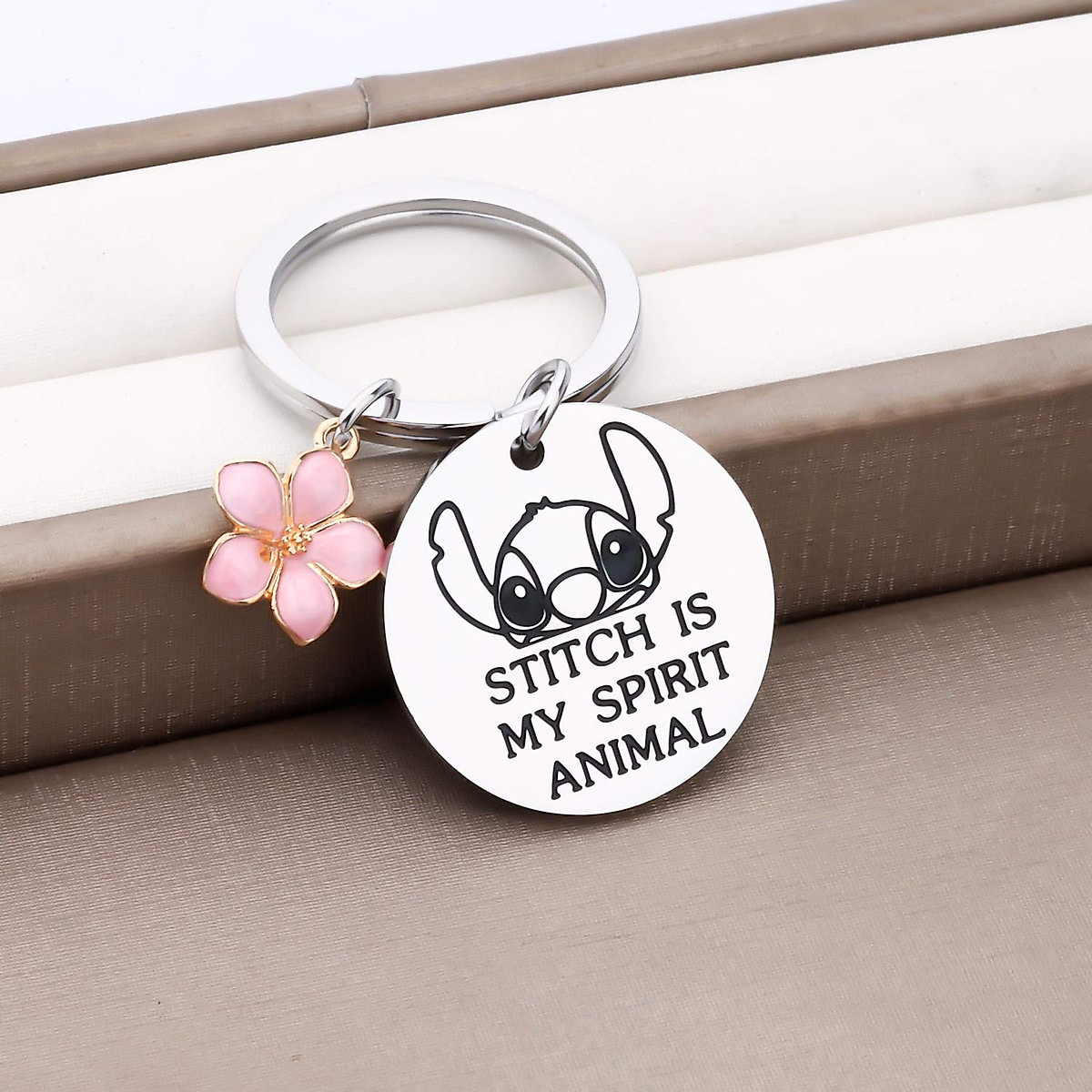 FAADBUK Funny Cartoon Movie Fans Keychain Cartoon Lover Inspired Gift Hibiscus Flower Charm Jewelry(Spirit Animal Oh❀na K-S)