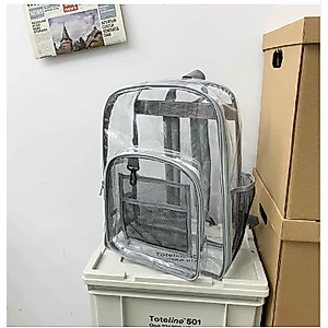 Fei Fan PVC fashion transparent backpack, heavy duty transparent backpack XL, men, women, daily life, work, travel. (Black)