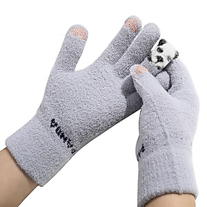 OhMill Touch Screen Cute Knitting Soft Gloves Lovely Panda Gloves for Cold Winter Windproof Cycling Hiking Running Gloves (Grey)