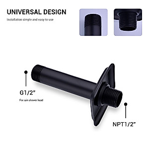 Black Shower Arm with Flange 4 Inches Stainless Steel Ceiling Mounted Extender Arm for Rainfall Shower Head, Matte Black
