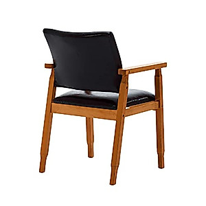 DAGONHIL Modern Walnut Dining Arm Chair Accent Chair Armrests Wooden Chair with Leather Cushion Backrest for Kitchen Dining Room(Pack 1)