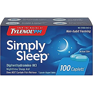 Tylenol Simply Sleep Nighttime Sleep Aid (25 mg), 100-Count Caplets (Pack of 2)