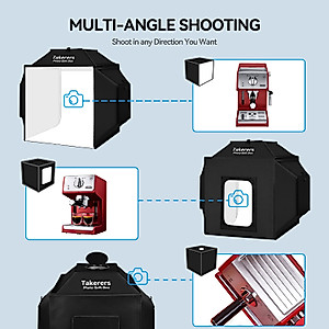 Takerers 16"x16" Photo Studio Light Box Photography, 480 LED Product Lightbox with 3 5500K Stepless Dimming Light Panels, Professional Photo Background Shooting Tent with 4 Color Backdrops