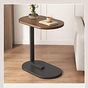 Rerii C Shaped Side Table, End Table for Couch - Sofa Snack Table with Metal Frame for Bedroom, Living Room & Small Spaces, Walnut & Black