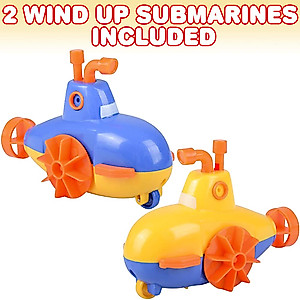 ArtCreativity Wind Up Submarine Toys for Kids, Set of 2, Water Swimming Toy Submarines, Fun Bathtub Toys for Kids, Underwater Party Favors for Boys and Girls, Unique Goodie Bag Fillers