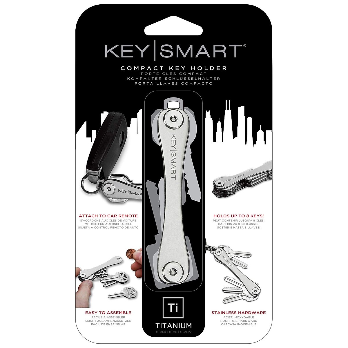 KEYSMART Key Holder for Keychain Key Ring - Compact Key Organizer Key Chain Key Case, Minimalist Pocket-Sized EDC Keychain, Loop Piece for Car Fobs, Expandable (up to 14 Keys, Titanium)