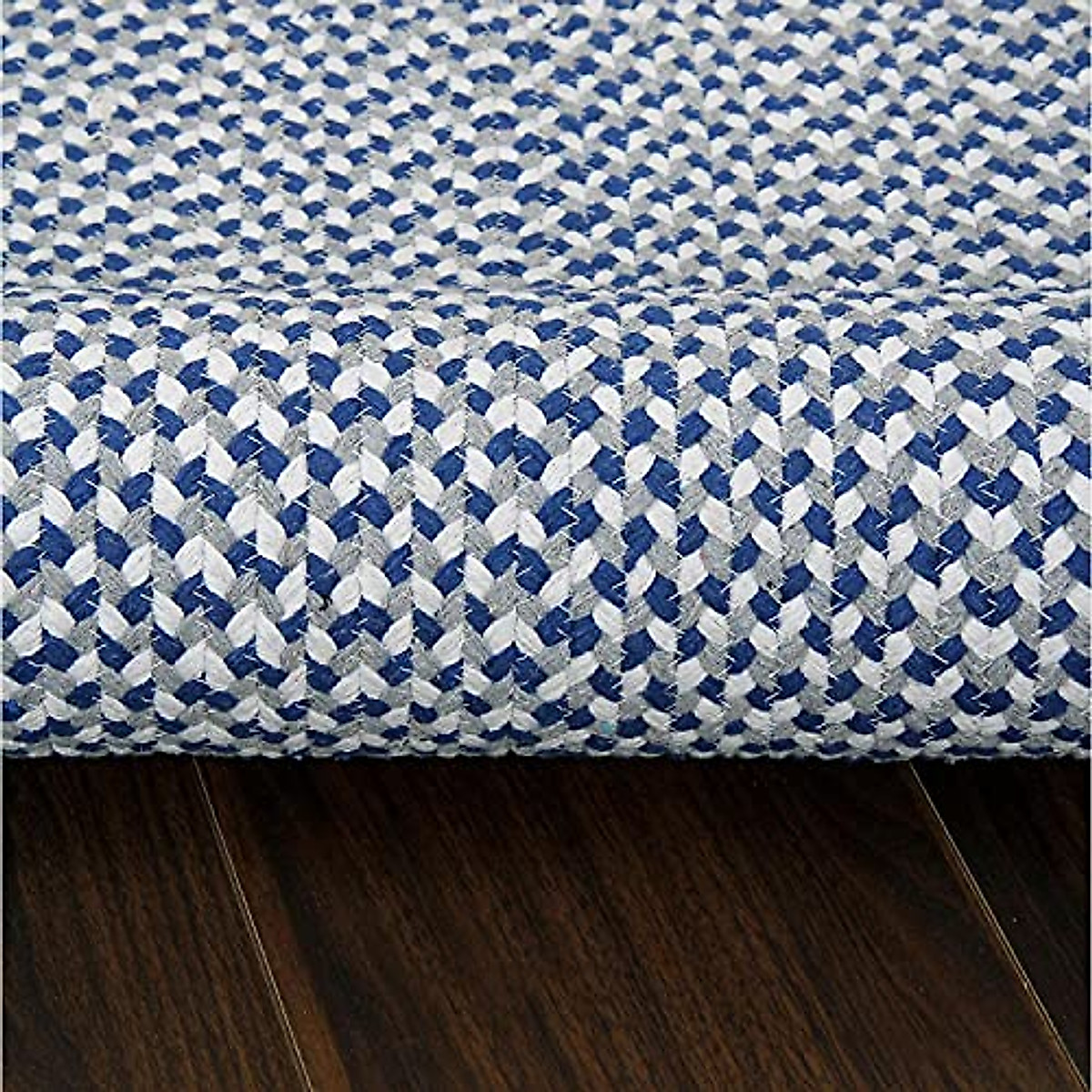 Super Area Rugs Tri-Color Cotton Farmhouse Braided Rug - Buffalo Check Blue,White,Gray 4' x 6' Oval