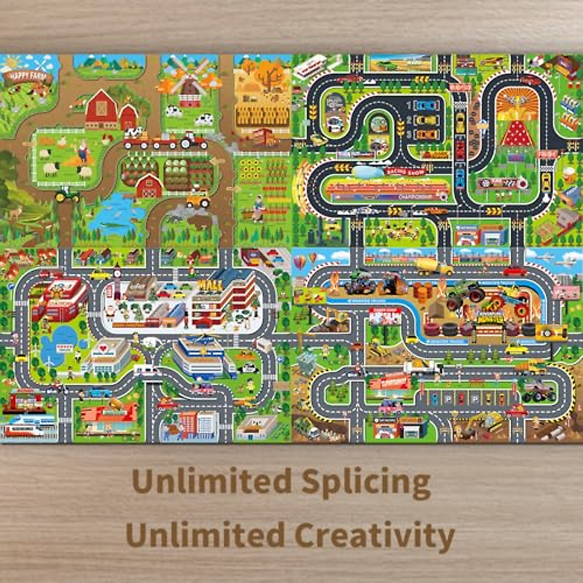 Oriate Kids Toy Dream Mat Monster Truck Activity Playmat, Multi Color Parent-Child Interaction Game Rug, Ideal Children's Educational Floor Mats for Monster Cars Construction Truck Toys 552-M