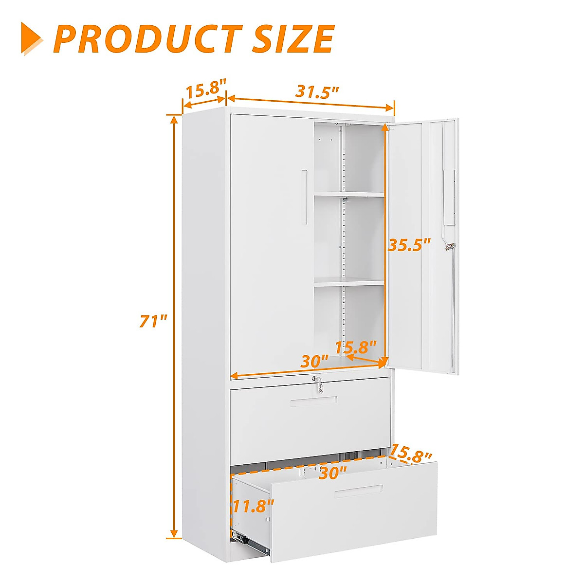 Anxxsu Metal File Cabinet with 2 Drawers, Lateral File Cabinets for Home Office, Storage Cabinet with Adjustable Shelves, Locking File Cabinet for Letter/Legal/A4 Size Files (Assemble Required)