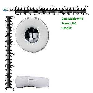 Geekria QuickFit Protein Leather Replacement Ear Pads for JBL Everest 300, V300BT Headphones Ear Cushions, Headset Earpads, Ear Cups Repair Parts (White)