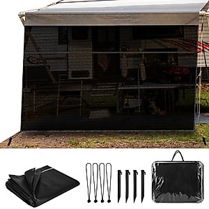 PAULINN RV Awning Front Sunshade Screen 9' X 15', Black Mesh Screen with Zipper for UV Blocker and Privacy, Complete Camper Awning Front Shade Screen Kit for Motorhome Camping Trailer Canopy