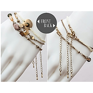 SPUNKYsoul Discontinued Handmade Boho Beaded Bangle Bracelet Rope Braided Set for Women (3 PC SET GOLD)