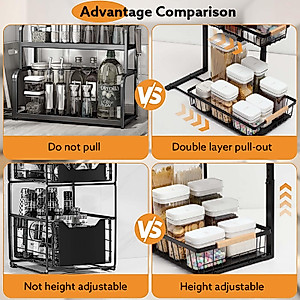 Under Sink Organizers and Storage 2 Pack, 2 Tier Height Adjustable Bathroom Organizers and Storage Sliding Under Kitchen Sink Organizer Pull Out Cabinet Organizer for Kitchen Bathroom Cabinet