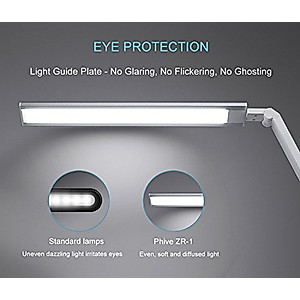 Phive Dimmable LED Desk Lamp with Fast Charging USB Port, Touch Control, 8-Level Dimmer / 4 Lighting Modes, Aluminum Body, Eye-Care LED, Table Lamp for Bedroom/Reading/Study (Silver)