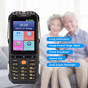 Cuifati Senior 4G Cellphone, 4in Large 18000mAh Battery Night Lighting Sound Easy Speed Dialing Rugged Phone for Android 7.0 (Black)