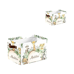 Wild Jungle Animals Personalized Storage Bins Basket Cubic Organizer with Durable Handle for Shelves Wardrobe Nursery Toy 1 Pack