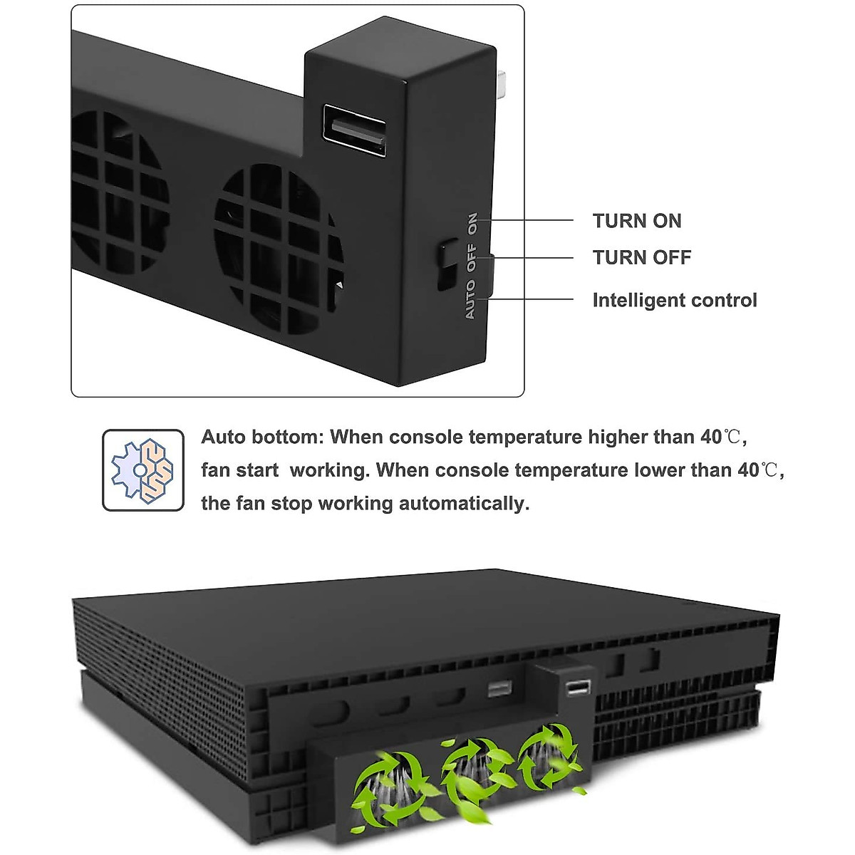 USB Cooling fan Compatible with Xbox One X Console, Cooling System Compatible with Xbox One X with 3 Cooling Fans and 2.0 USB Port - Only Compatible with Xbox one X