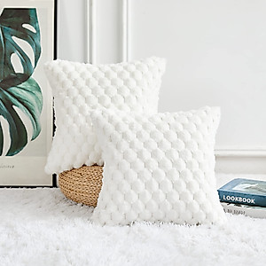 Yaertun Pack of 2 Super Soft Cozy Decorative Throw pillow covers Fuzzy Plush Faux Fur Luxury Cushion Cover Pillowcase for Sofa Couch Bed Livingroom 26x26 Inch White