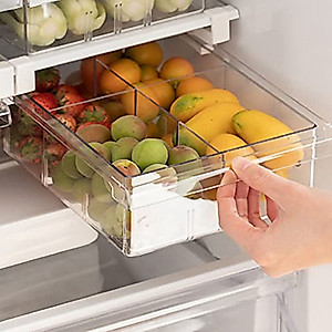 Txkrhwa Fridge Drawer Organizer Clear Refrigerator Organizer Bin Fridge Pull Out Food Storage Box Space Saving Kitchen Egg Holder Fruit Storage Sliding Container for Fruit Vegetable Egg(Four grid)